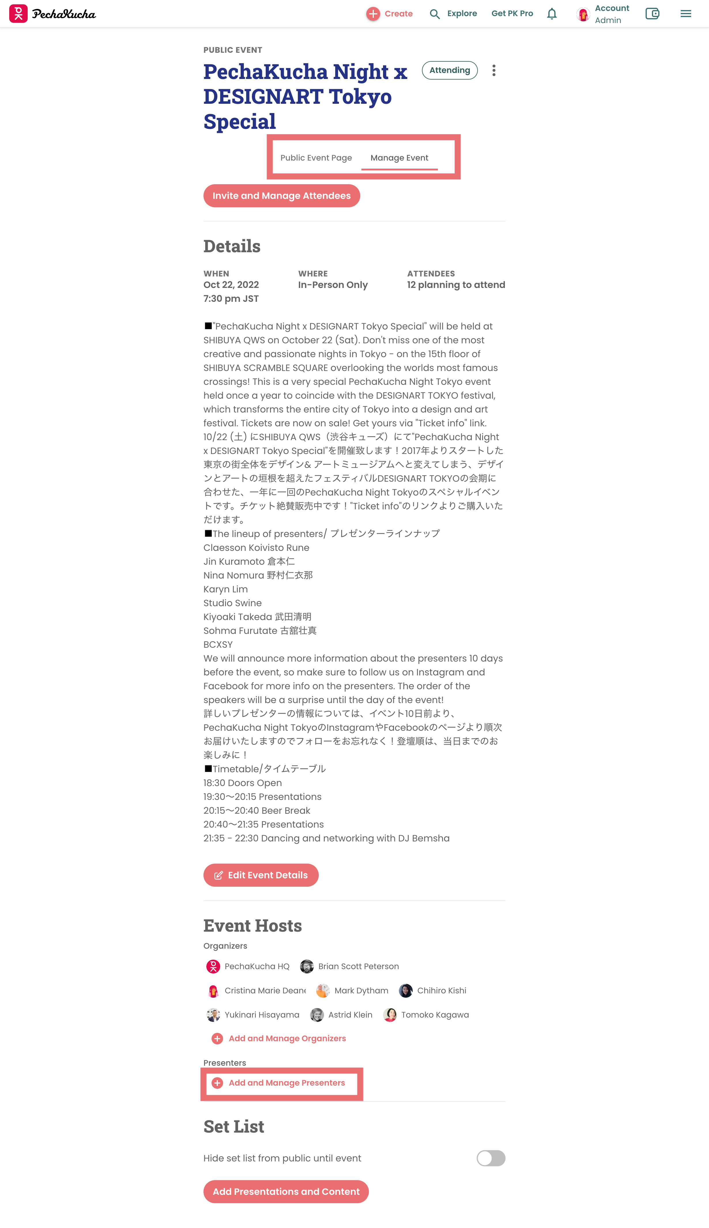 Inviting Presenters & Creating Presenter Profiles – PechaKucha